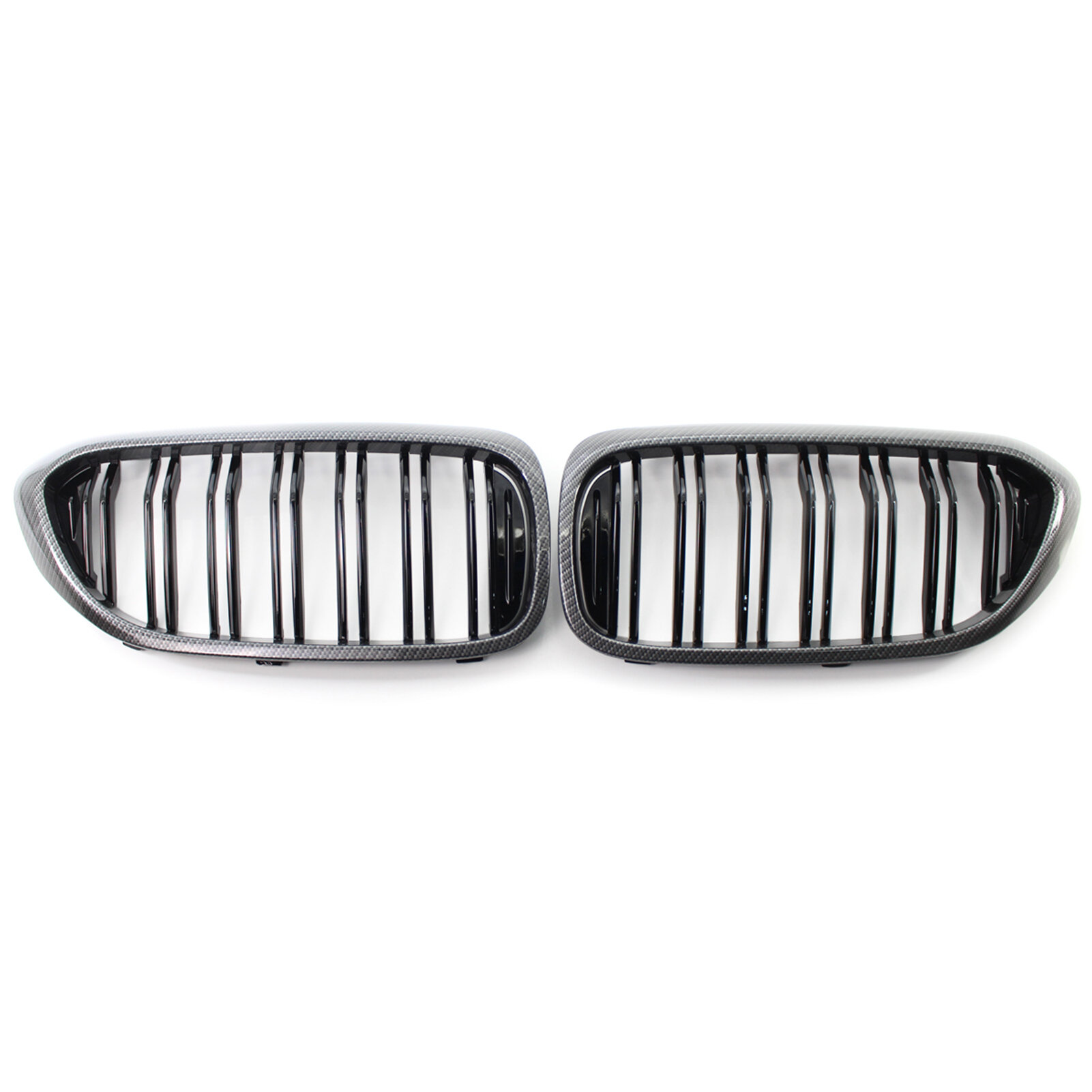 2 комплекта передней решетки радиатора в карбоновой оправе, глянцевый черный, стиль сдвоенных планок, левая и правая замена для BMW 5 серии G30 седан и G31 универсал 2017-2020 гг.
