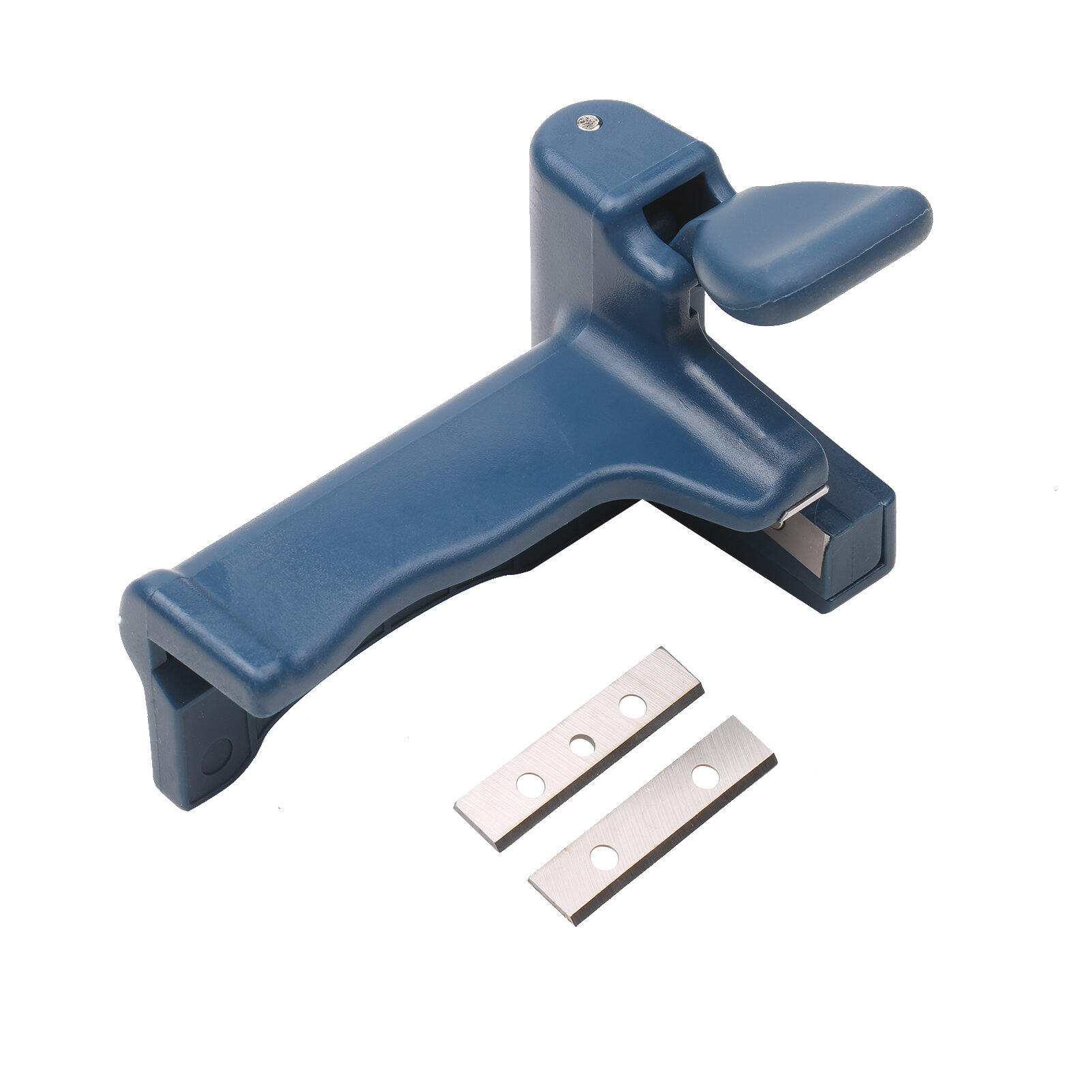 Ручной режущий инструмент для концов кромки, двукрайний триммер для кромки, станок для обработки кромки деревообработки, устройство для обрезки, для дерева, пластика, ПВХ, фанеры. Синий цвет. Толщина обрабатываемой кромки до 0,5 мм, ширина 12-60 мм. В
