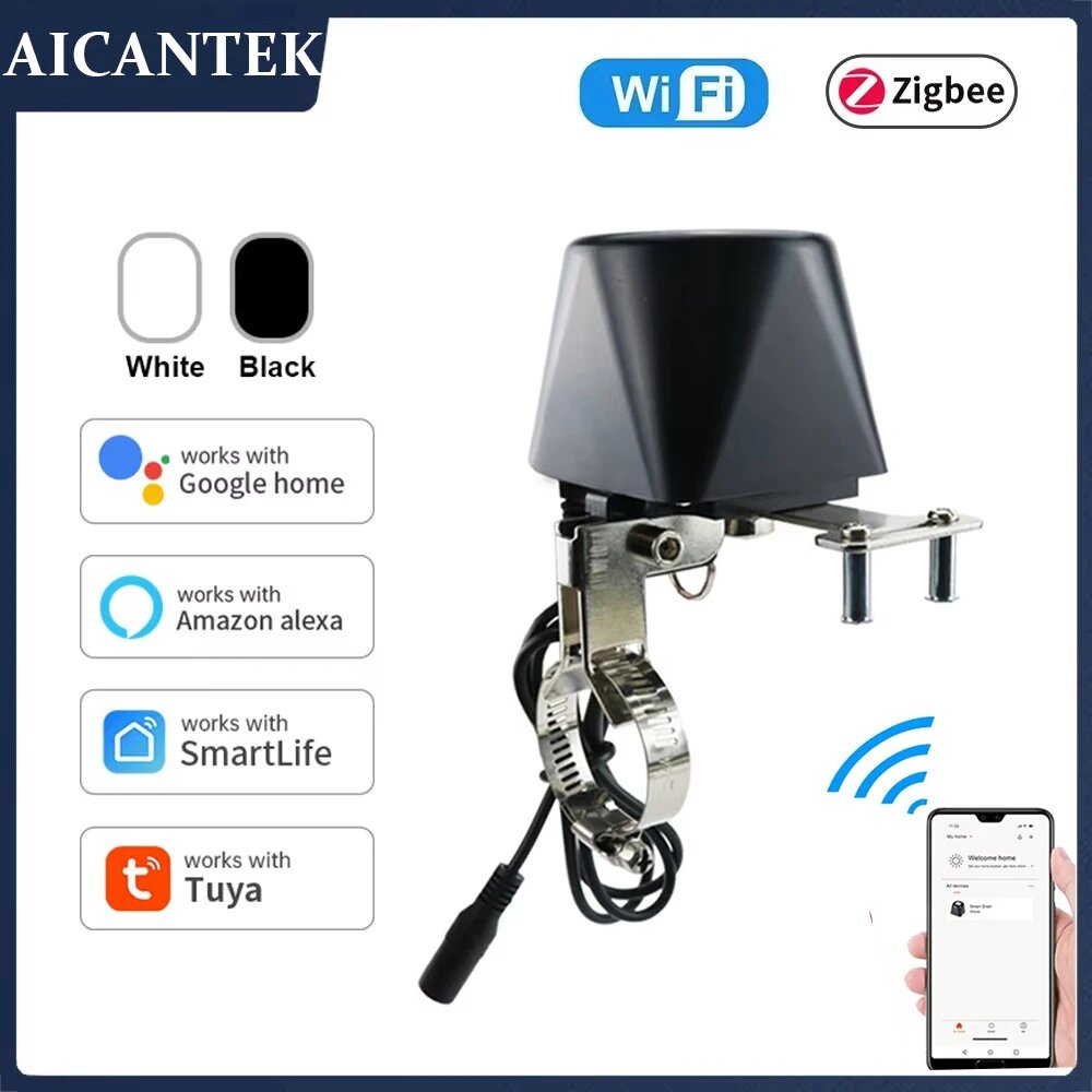 Умный клапан для воды Tuya Zigbee/WiFi, Black, EU Plug