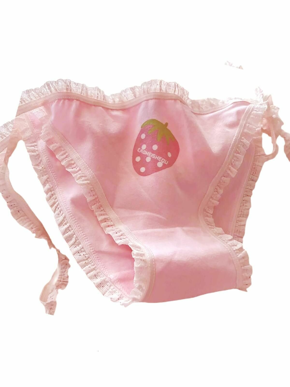 Кружевные трусики с рюшами, Клубничный