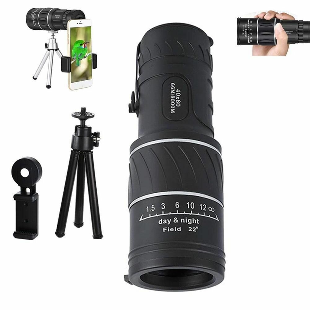 Монокуляр 40х60 с держателем для телефона и штативом. Мобильный телескоп. Монокль охотничий. Туристический бинокль.