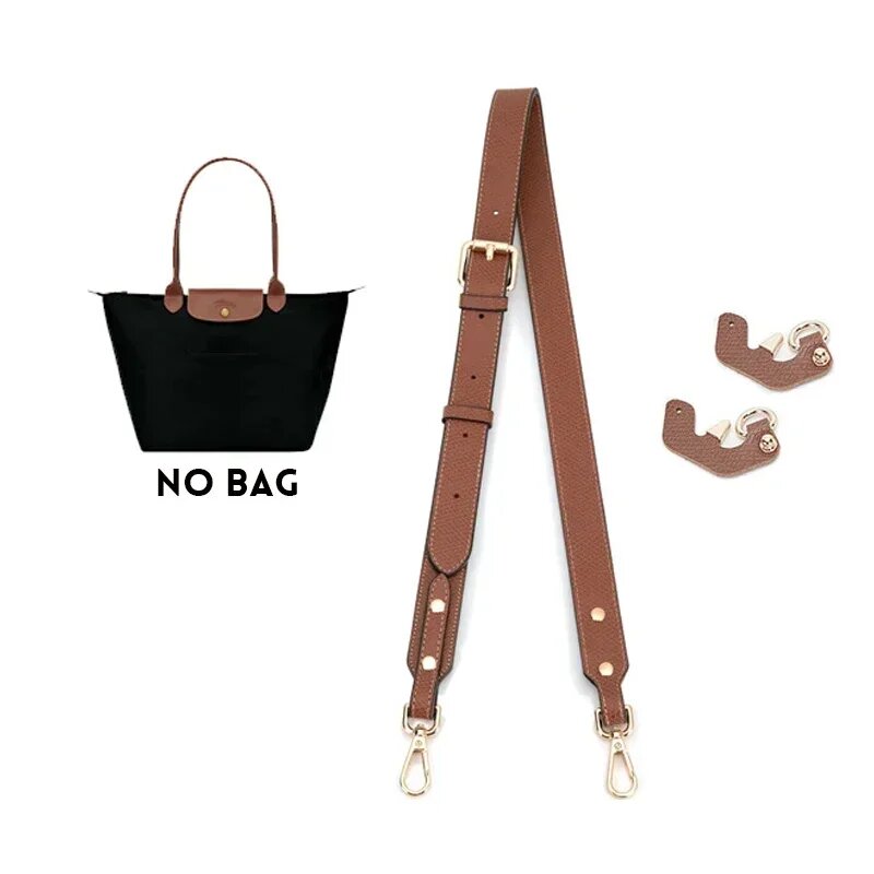 Новый ремень для сумки Longchamp, маленькая сумка с короткой ручкой, модификационный ремень без перфорации, плечевой ремень через плечо Brown Gold Set