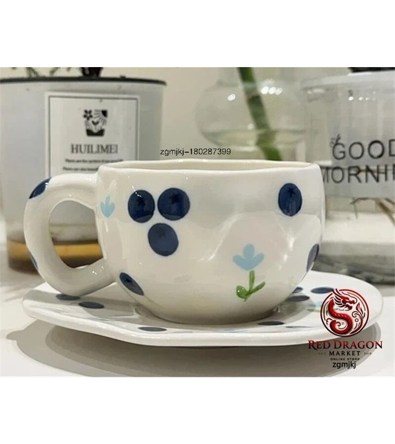 Милый девчачий набор из керамической чашки и блюдца 300мл / Элегантная чашка для послеобеденного чая