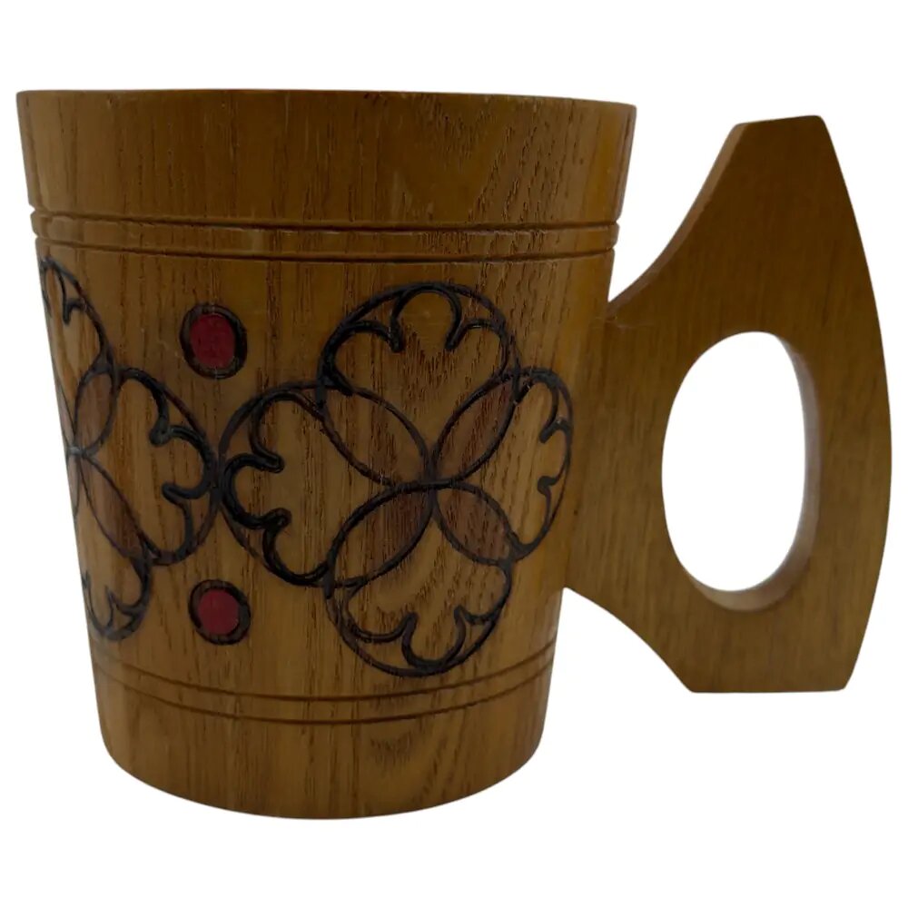 Кружка "Узор", 500 мл, дерево, пирография, 1981 г, Фабрика сувениров, Тирасполь, СССР