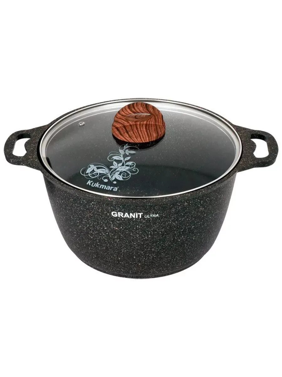 Кастрюля 6 л со стеклянной крышкой, Granit ultra
