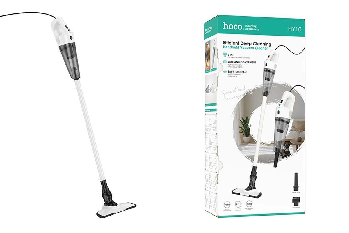 Пылесос Hoco HY10 Handheld Vacuum Cleaner 3-in-1, 300W, LED фонарь, 4,2 метра EU, Белый