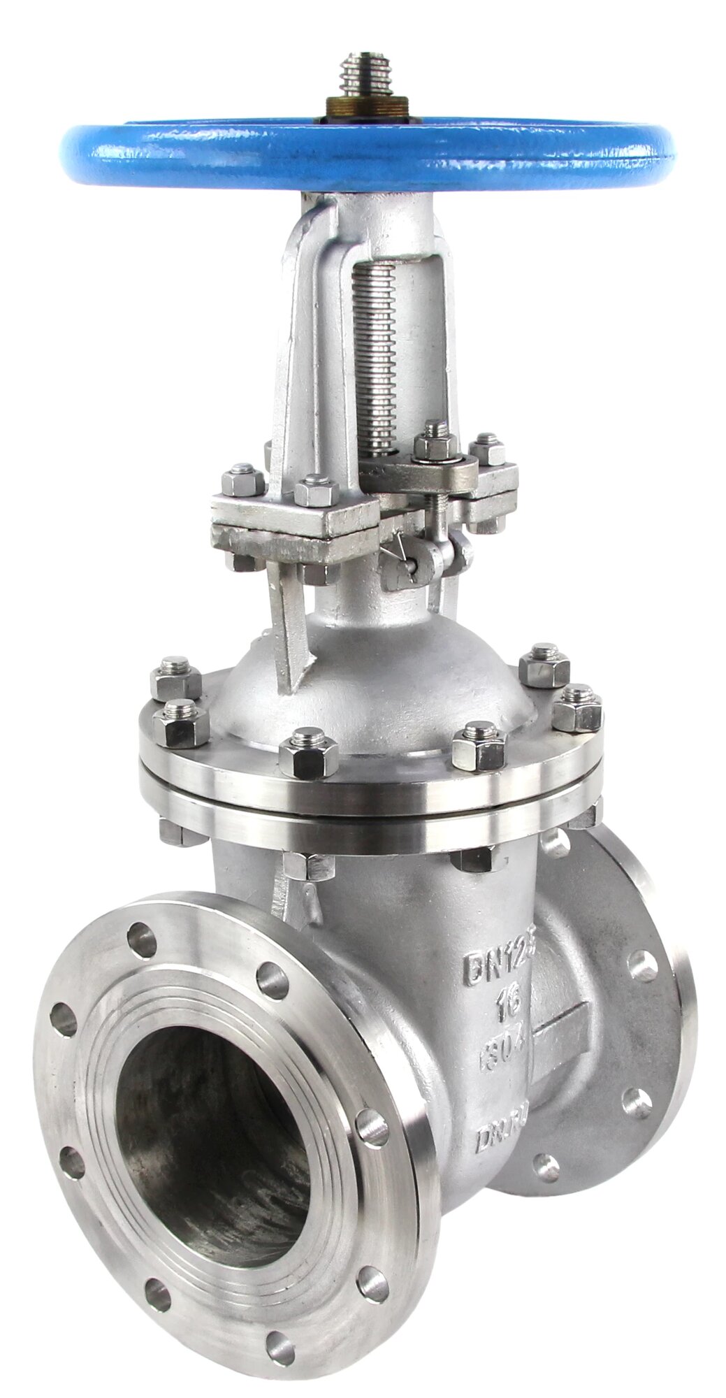 Задвижка клиновая 30нж41нж DN.ru Ду125 Ру16 фланцевая, клин - двухдисковый, шпиндель - выдвижной, корпус - нержавеющая сталь, уплотнение - металл, со штурвалом