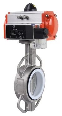 Затвор DN.ru 316L-316L-PTFE Ду200 Ру16, с пн. приводом DA-140 и пн. распред. PND2-24VDC