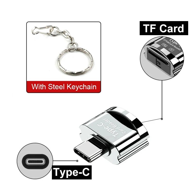 Кардридер Type-C с TF картой и брелоком Silver