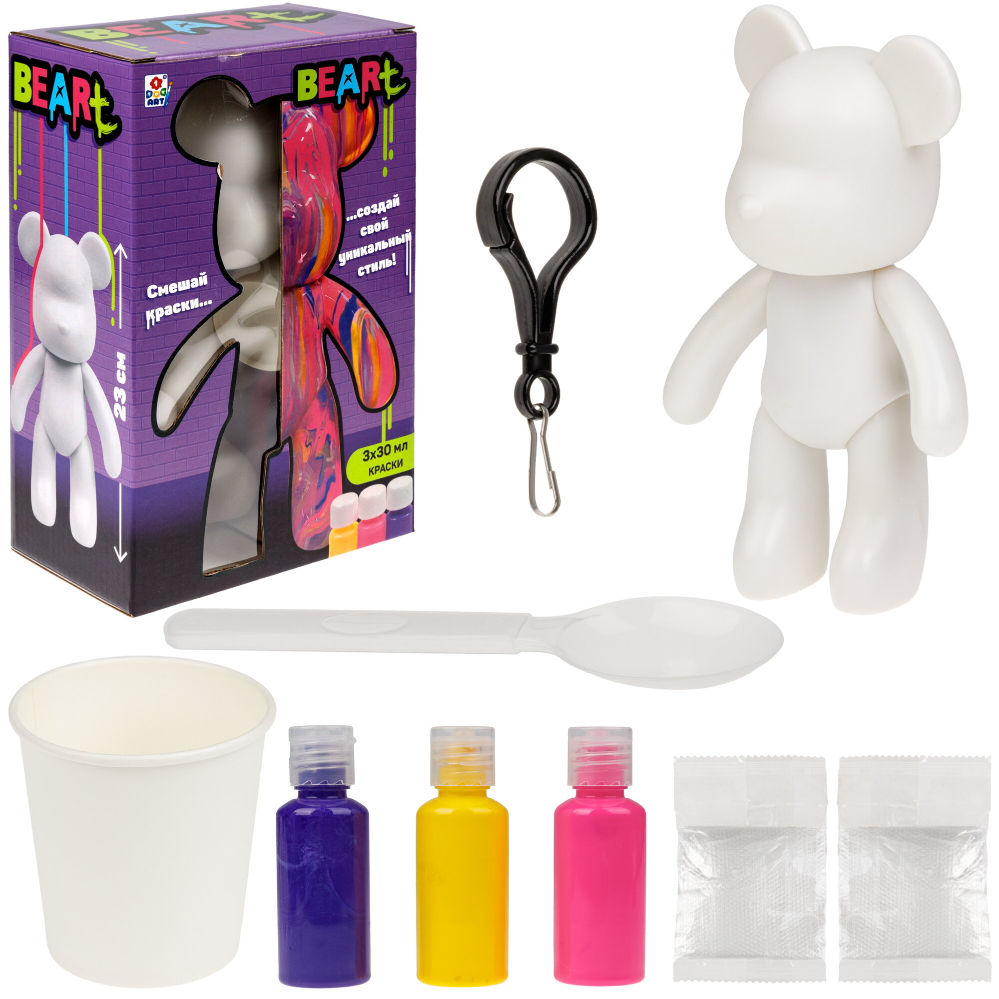 Набор для творчества 1TOY Краска Мишка 23 см роспись красками