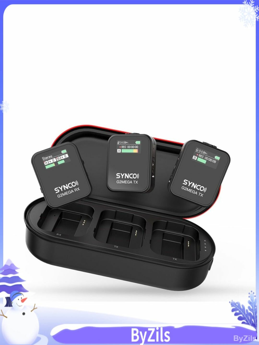 SYNCO G2A2 MEGA, микрофон беспроводной петличный для фотоаппарата, телефона, компьютера (2 передатчика с памятью, 1 приемник, дисплей, зарядный футляр)