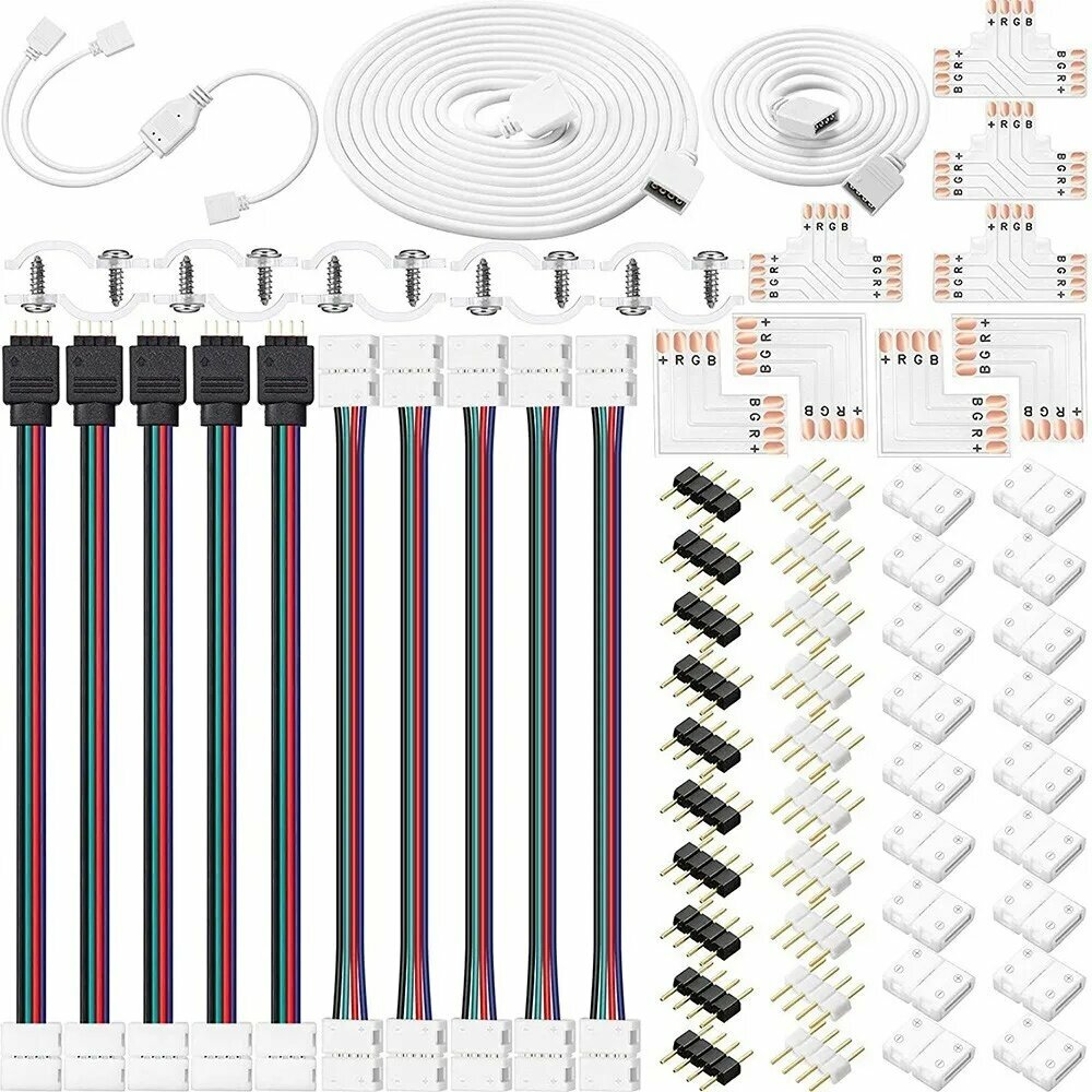 Комплект соединителей для светодиодной ленты, удлинительный кабель ленты без пайки, переходники зазоров 5050 10 мм 4-контактной