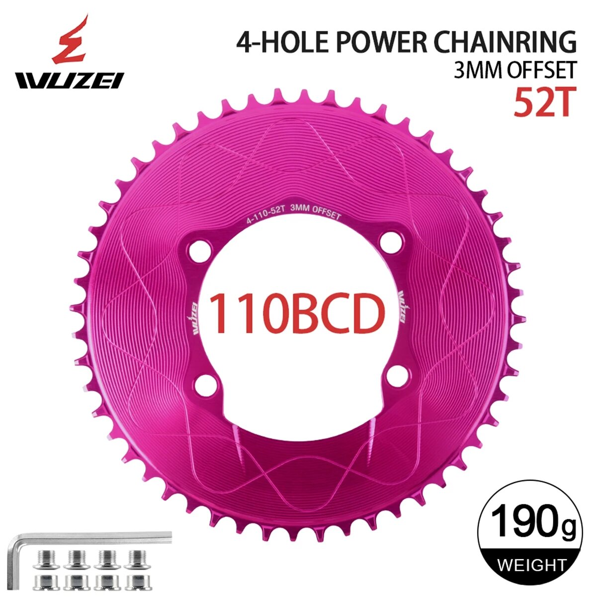 WUZEI Звездочка для велосипеда 110BCD 40-58T 10-12 скоростей Фиолетовый, 52T Pink Purple