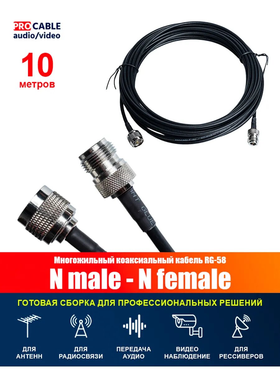 Кабельная сборка RG-58 A/U с разъемами N-M - N-F