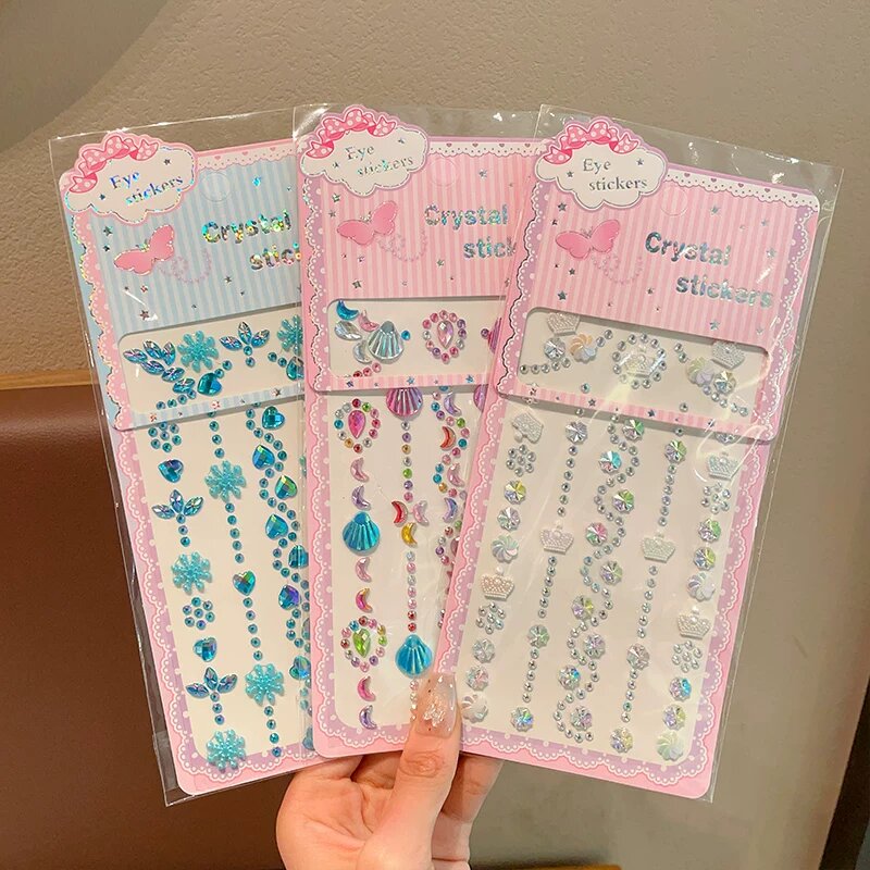 Детские наклейки с алмазами для лица, наклейки для сценического макияжа для девочек, наклейки для рисования на лице для