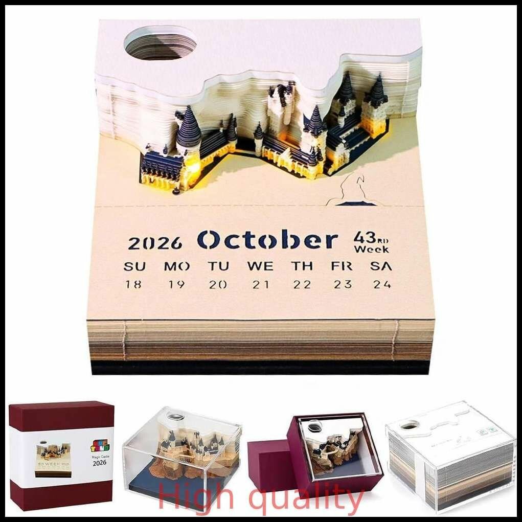 Самый популярный в 2025 годуОсвещенный волшебный замок Хогвартс на 2026 год, ручной 3D-календарь/изысканный праздничный подарок