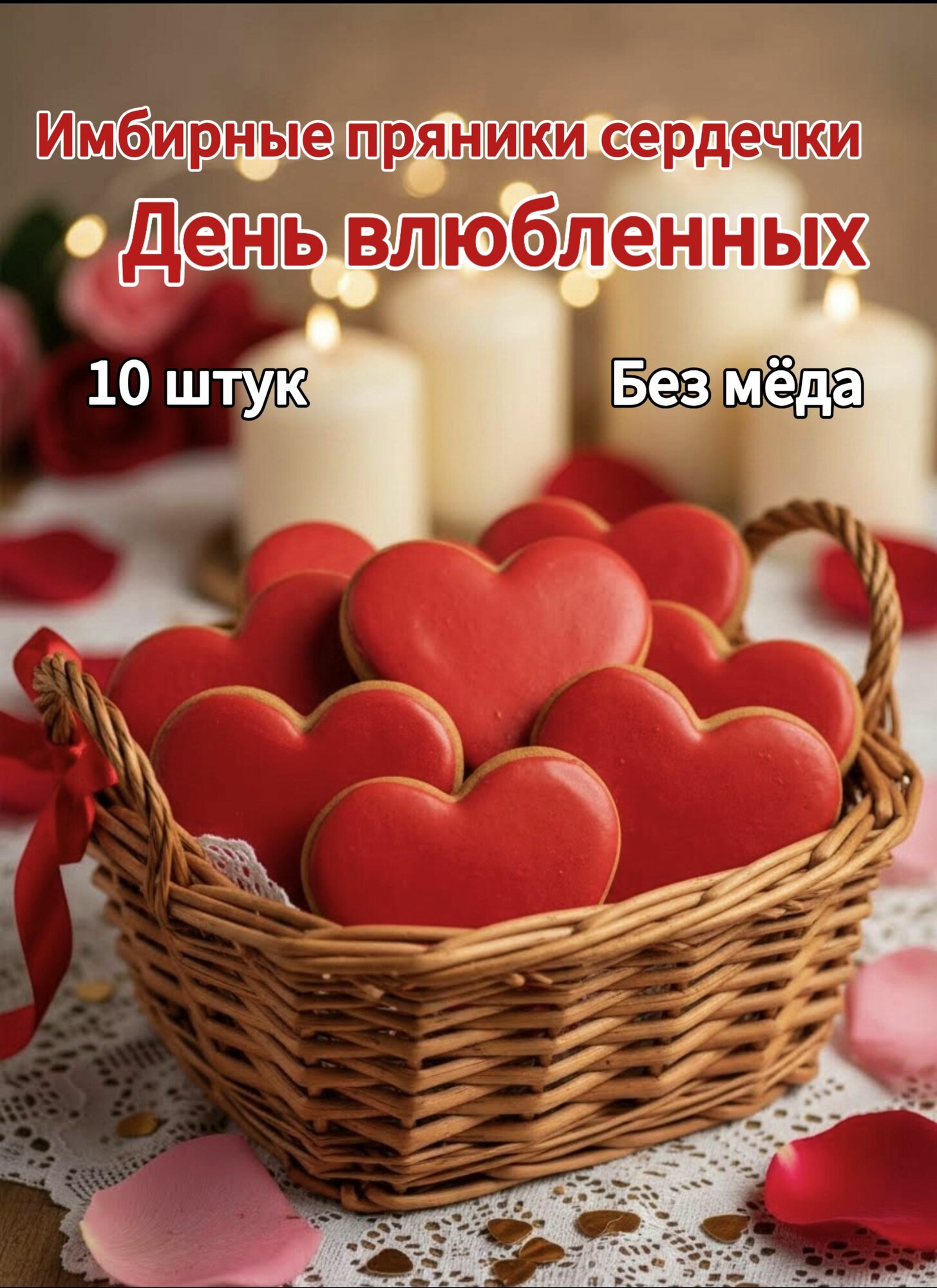 Имбирные пряники сердечки 10 штук на день влюбленных