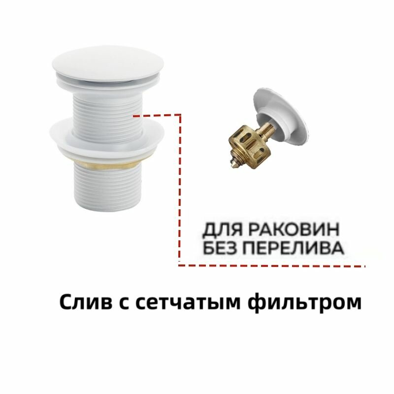 Выпуск для раковины универсальный Донный без перелива, Robern, высококачественная латунь, сеткой быстрой очисткойсистемы , Модный белый