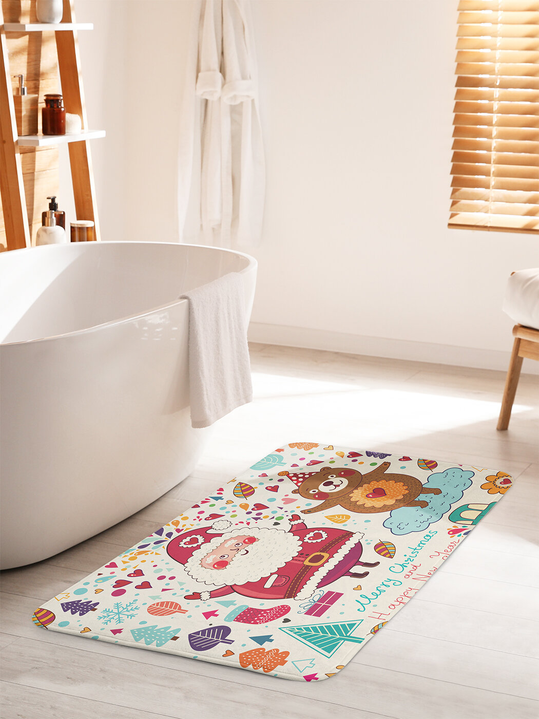 Коврик для ванной комнаты и туалета противоскользящий "Новогодние краски" 60х100 см, JoyArty, серия Новый год