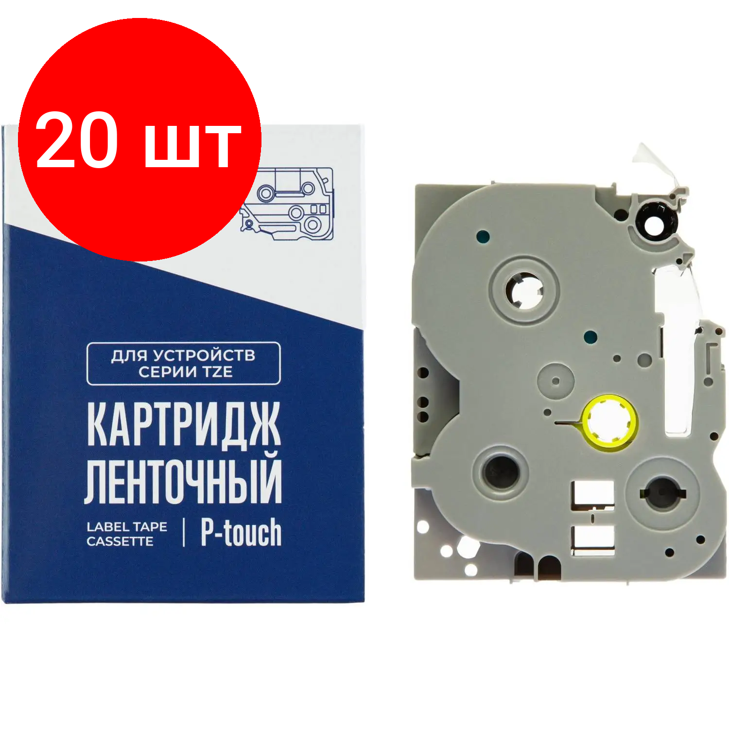 Комплект 20 штук, Картридж Комус TZE-212(Brother TZE-212 красный на белом ,6мм/8м)