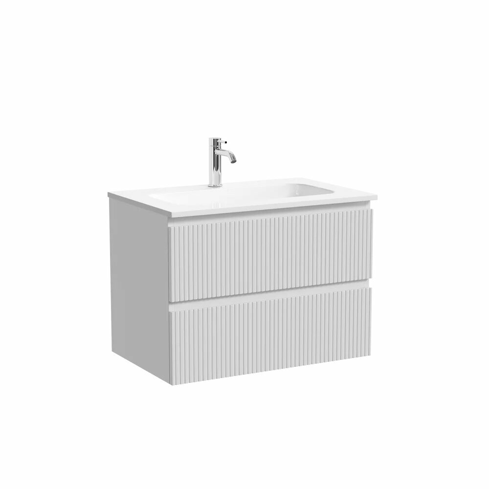 Тумба с раковиной Sancos Snob R 70 подвесная, 71 см, с ящиками, белая, прямоугольная, в современном стиле, из МДФ, из фарфора