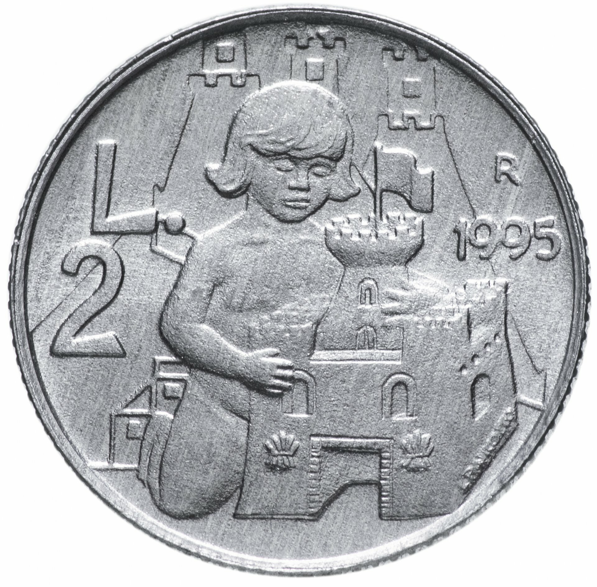 Сан-Марино 2 лиры lire 1995, Алюминий, в сохранности AU-UNC