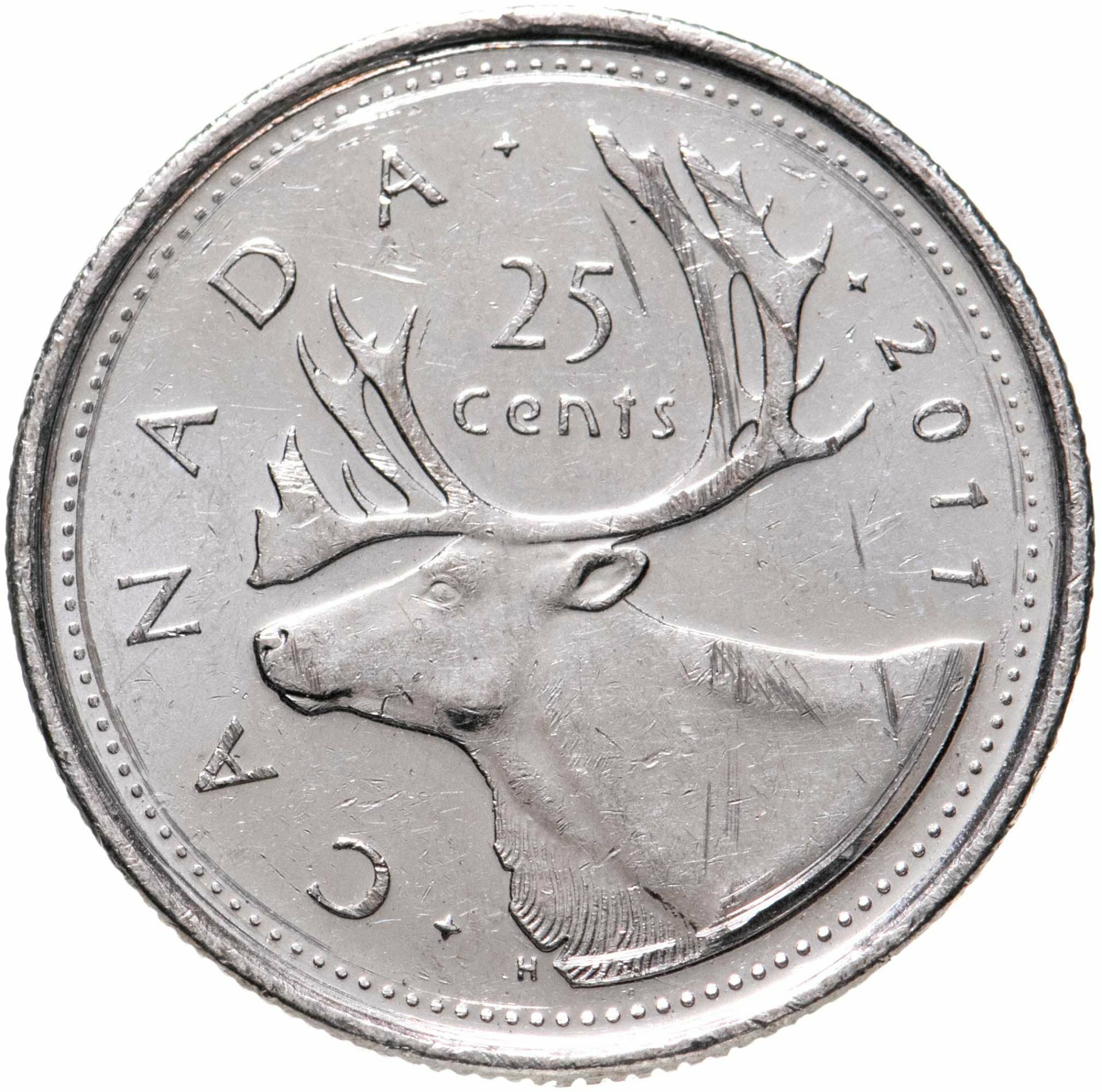 Канада 25 центов cents 2011, Сталь 925, в сохранности AU