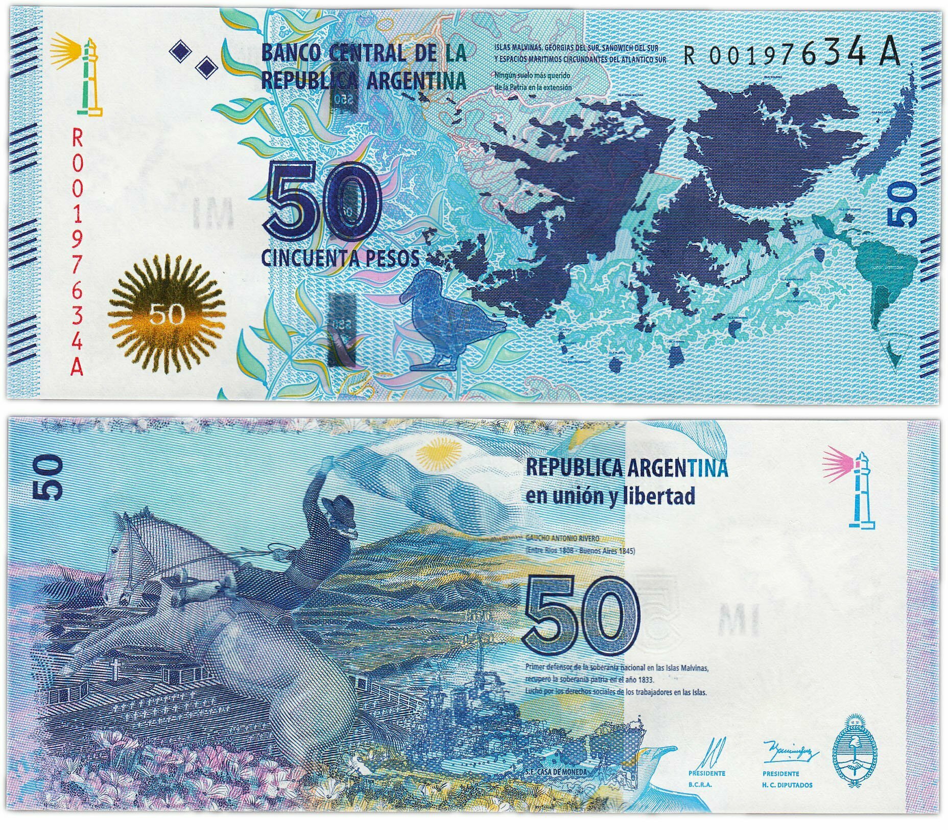 Аргентина 50 песо 2015 Pick 362 юбилейная R-серия замещения