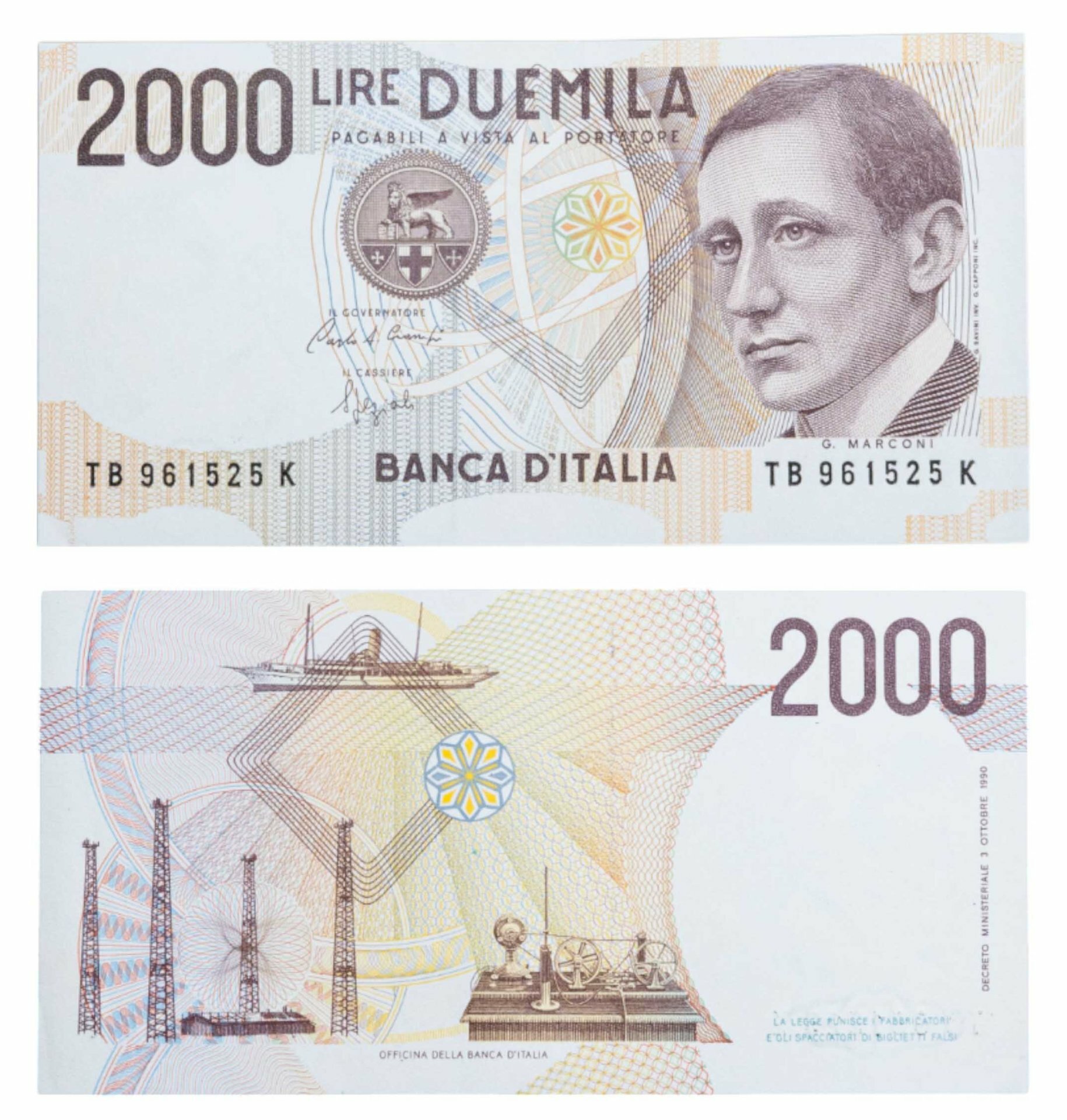 Италия 2000 лир 1990 года