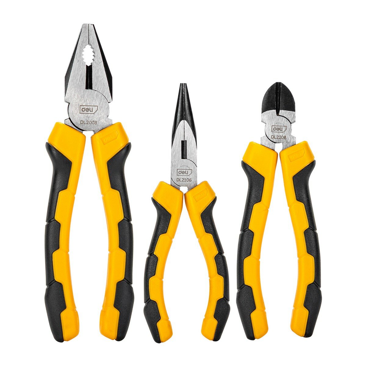 Шарнирно-губцевый инструмент Deli Набор плоскогубцев Deli DL2008-3 (комбинированные плоскогубцы 200мм, удлиненные плоскогубцы 160мм, диагональные бокорезы 160мм, двухкомпонентная ручка) уц-2-3