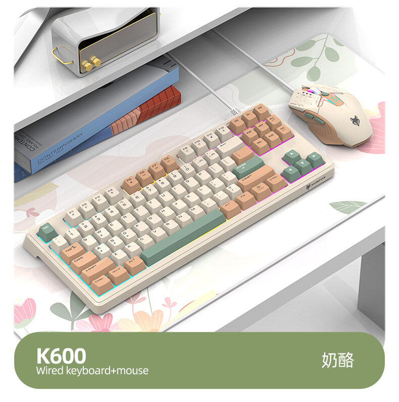XuanYinHu K600 Комплект клавиатура и мышь цвет сыровый для ПК и ноутбука с подсветкой