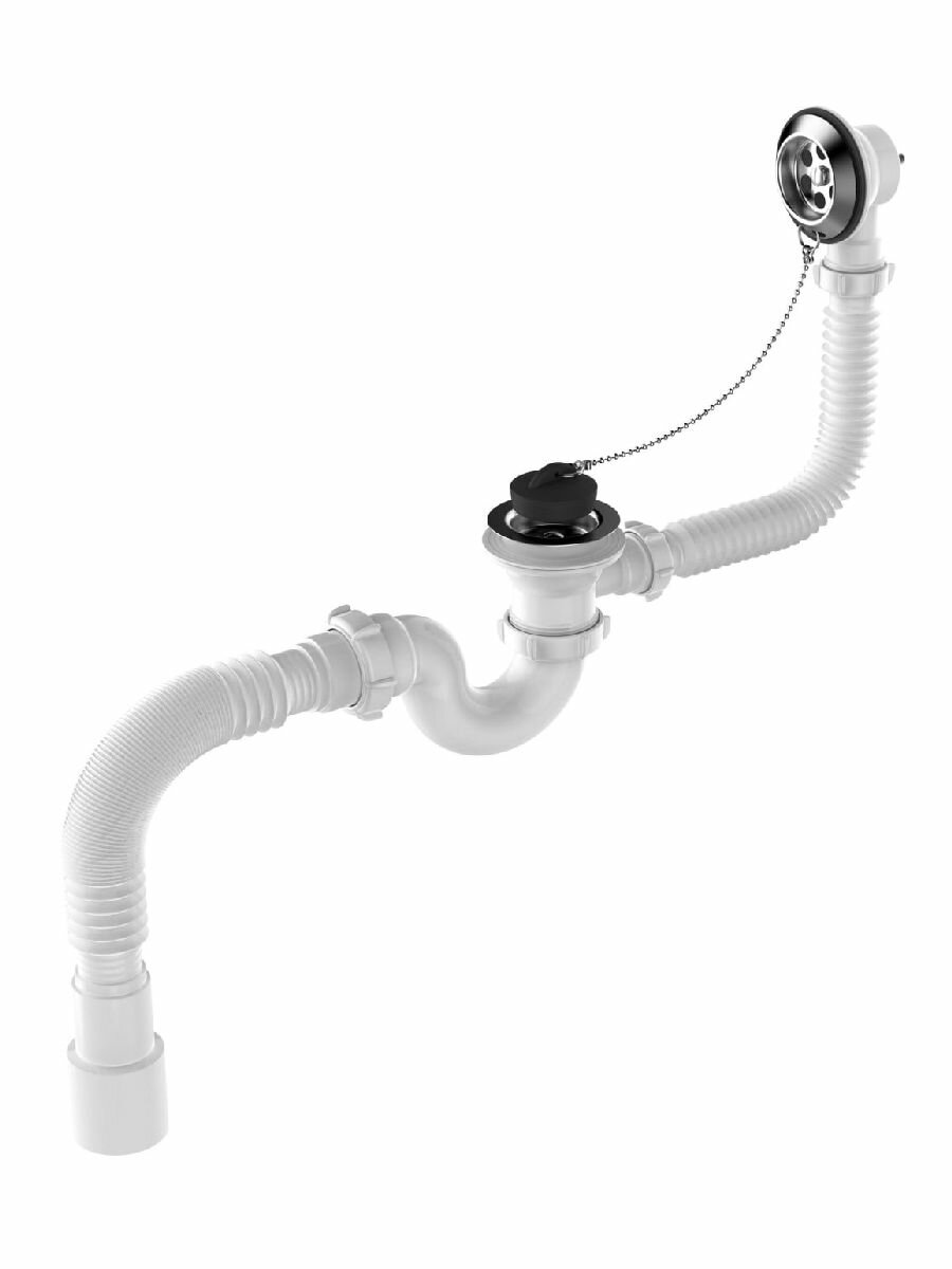 Сифон для ванны 1 1/2"х40 с выпуском и переливом, метал. решетка с гидрозатвором 40х40/50, длина винта 60 мм