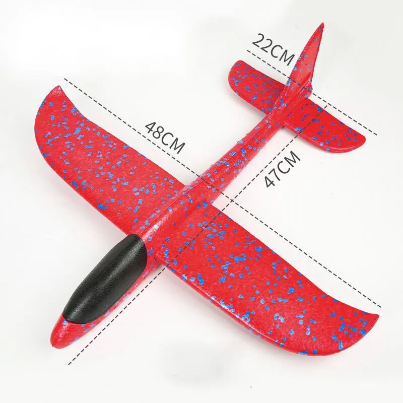 Самолет-игрушка планирующий метательный, синий, пенопластовый, Будет светиться, 48см