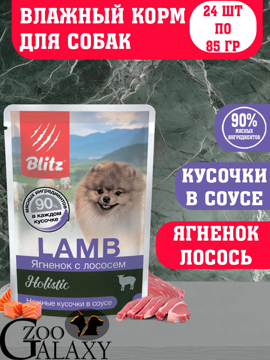 Blitz Holistic паучи для собак мелких пород, ягненок и лосось 24х85 г