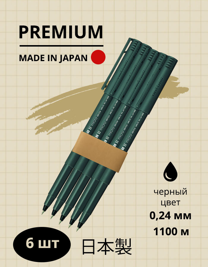 Чёрный роллер Uni-Ball II Micro UB-104, тонкая линия 0.24 мм