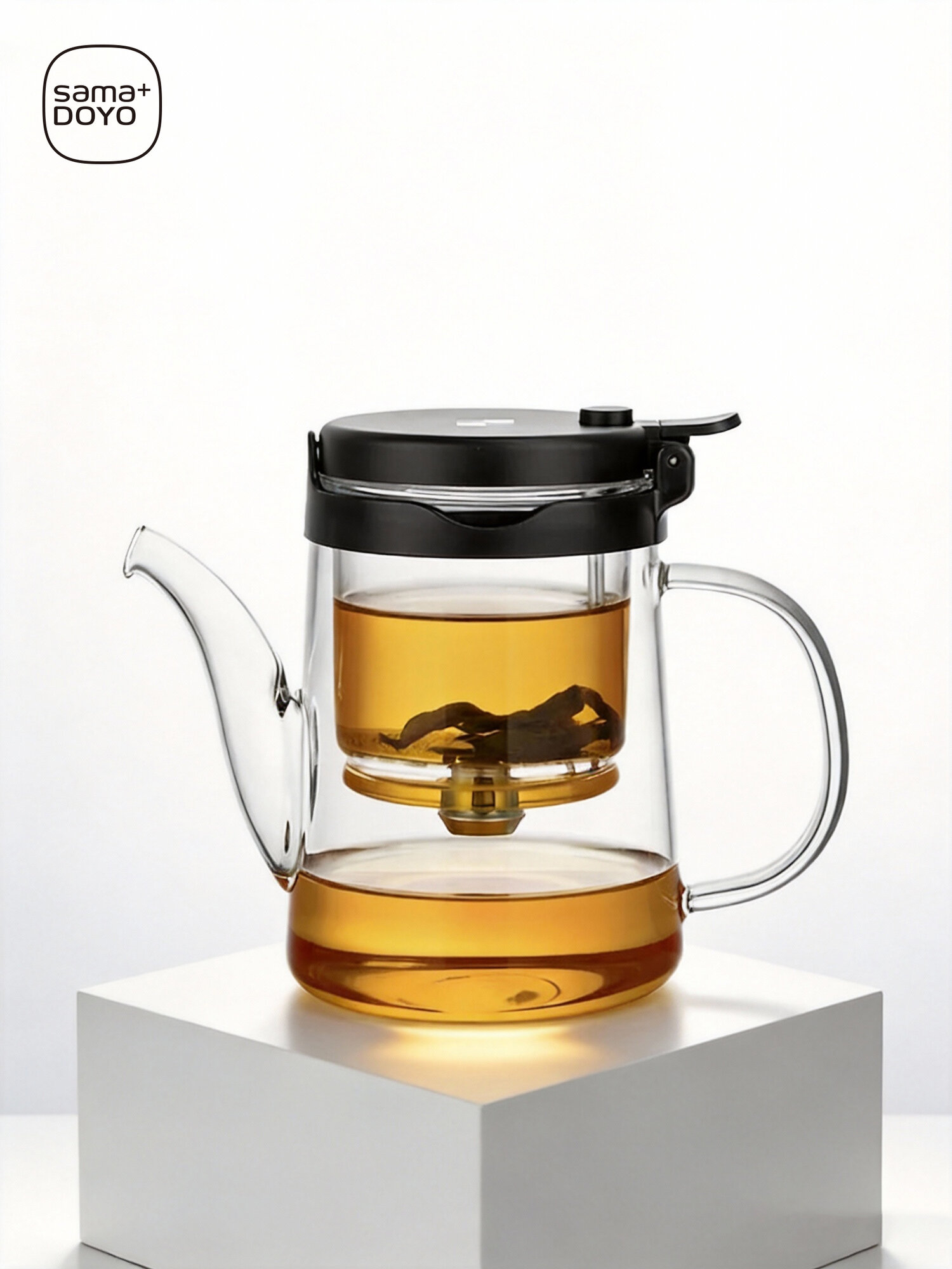Термостойкий стеклянный чайник с фильтром 550 мл — разделение заварки одним нажатием!