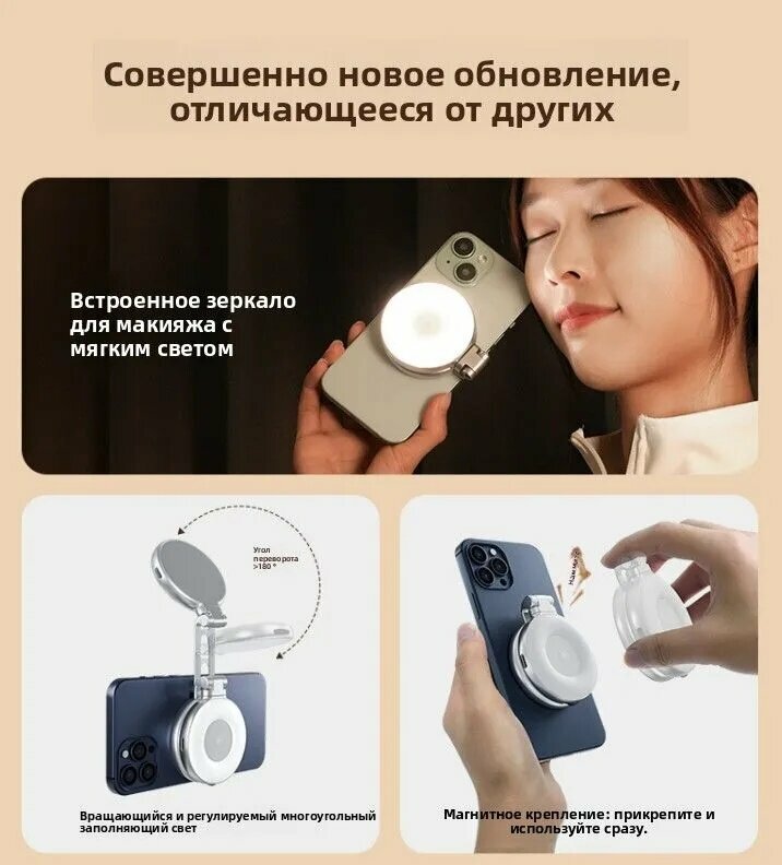 Вращающийся мини-магнитный заполняющий светильник с зеркалом, трехцветной температурой