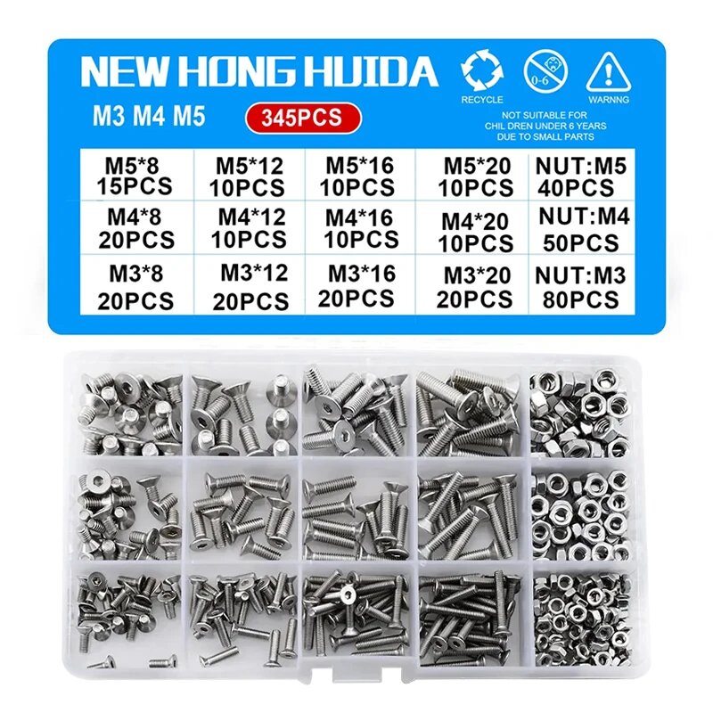 Набор винтов и гаек М2-М6 нержавеющая сталь 304 M3 M4 M5