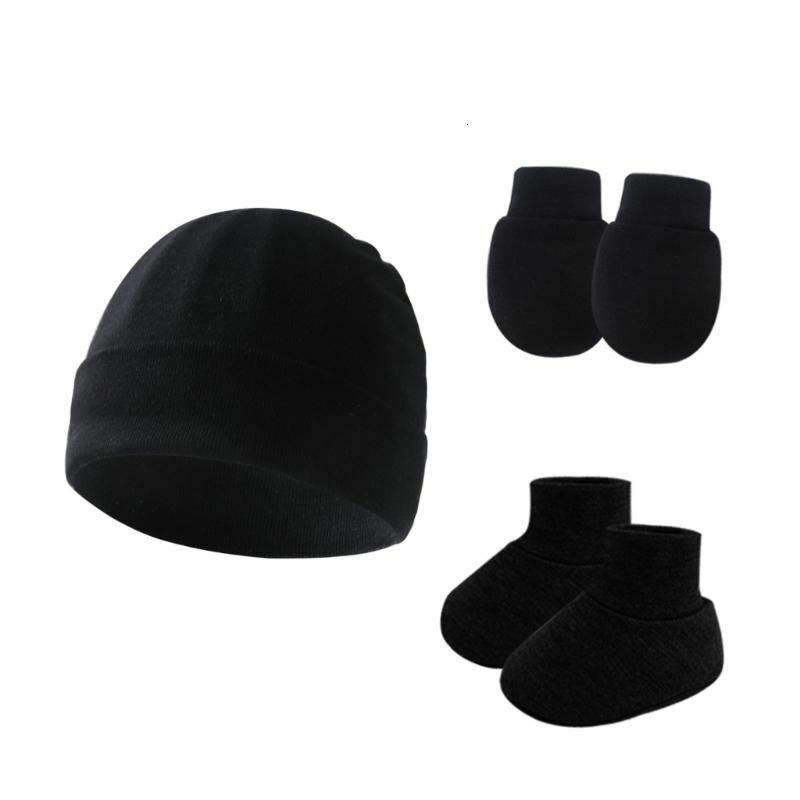 Нежный комплект аксессуаров для новорожденных: дышащие хлопковые шапки, варежки и пинетки, необходимые для ухода за мальчиками и девочками, Черный