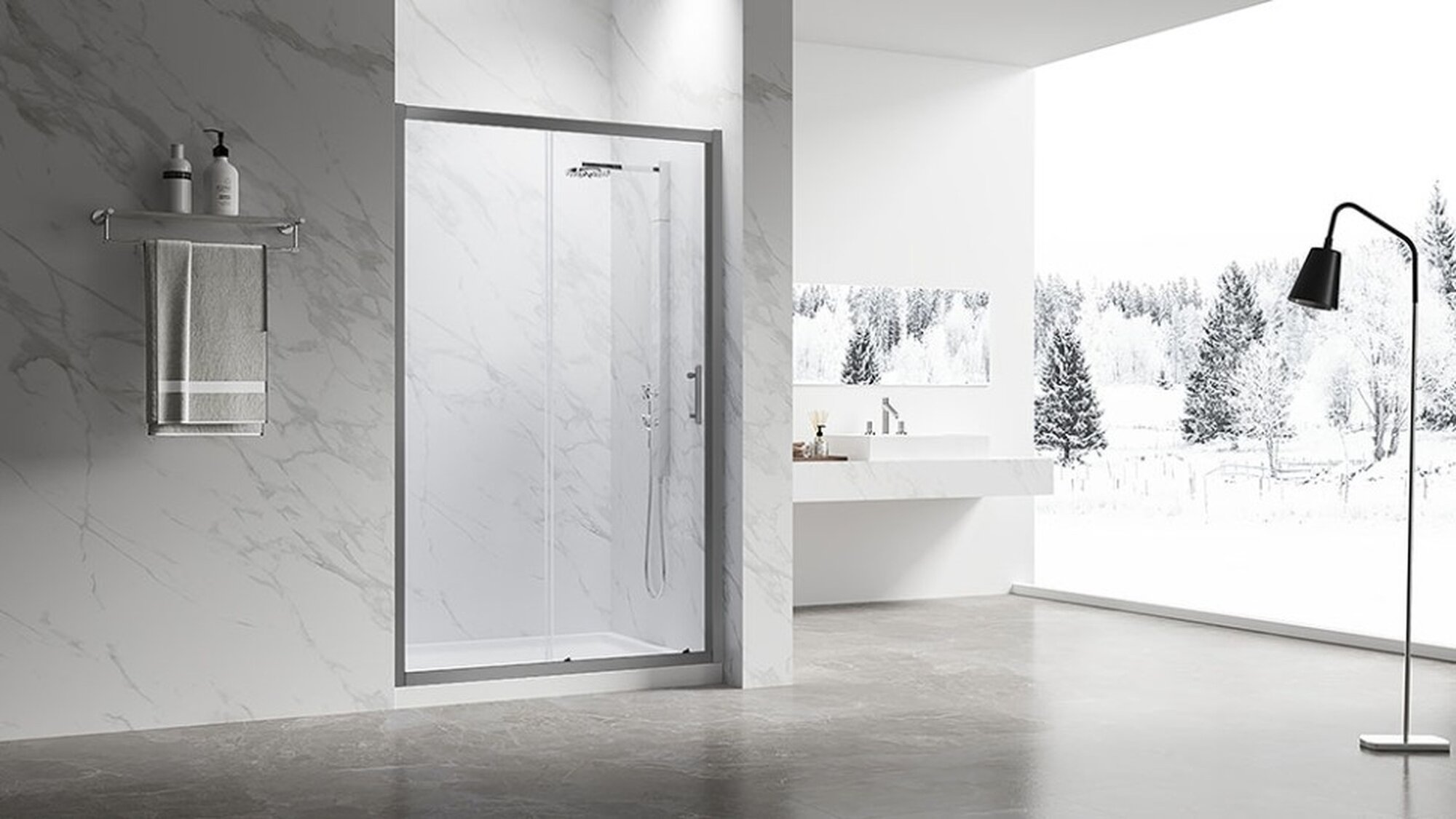 Душевая дверь Veconi Vianno VN-55GM, 1100x1950, оружейная сталь, стекло прозрачное