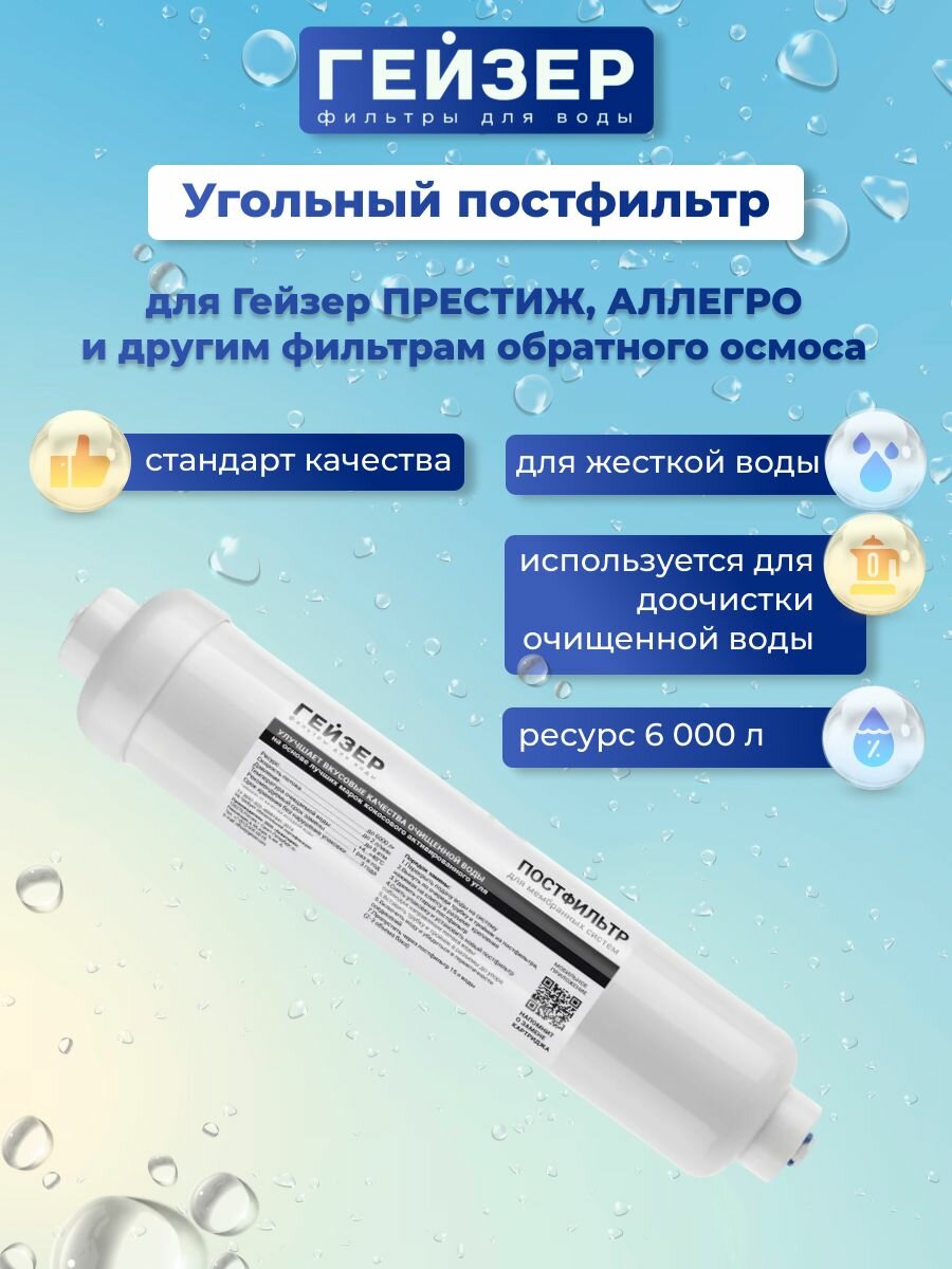 Постфильтр Гейзер, для финишной очистки, угольный, до 6000 литров