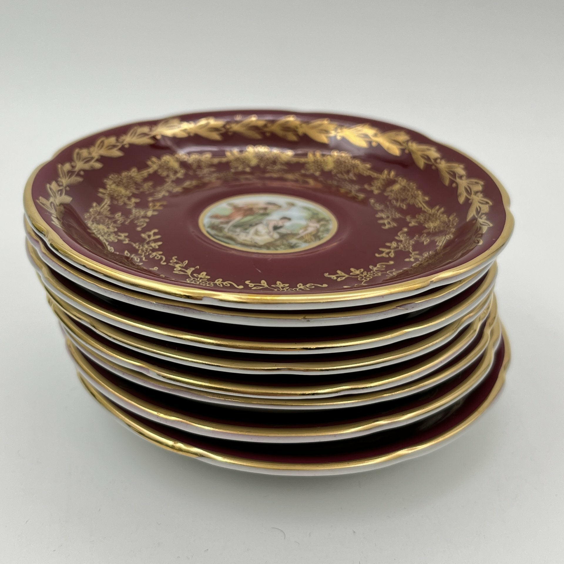 Набор из 8-ми блюдец "Мадонна" с растительным декором, фарфор, деколь, крытье