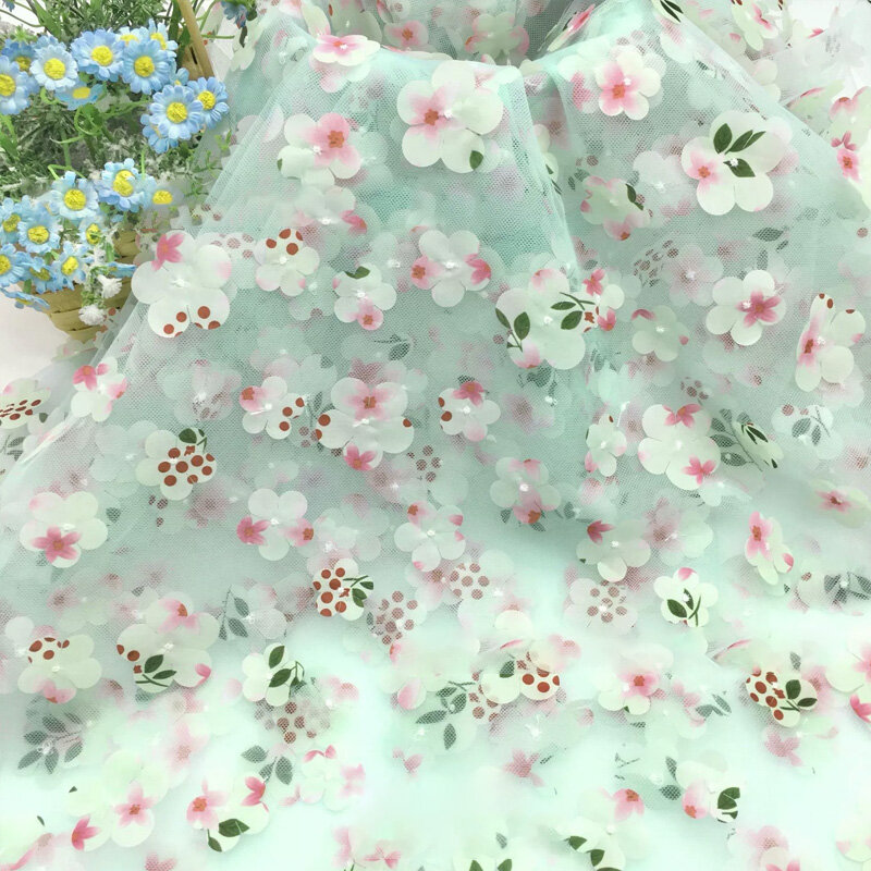 3D вышитая цветочная сетчатая ткань,100x130 см