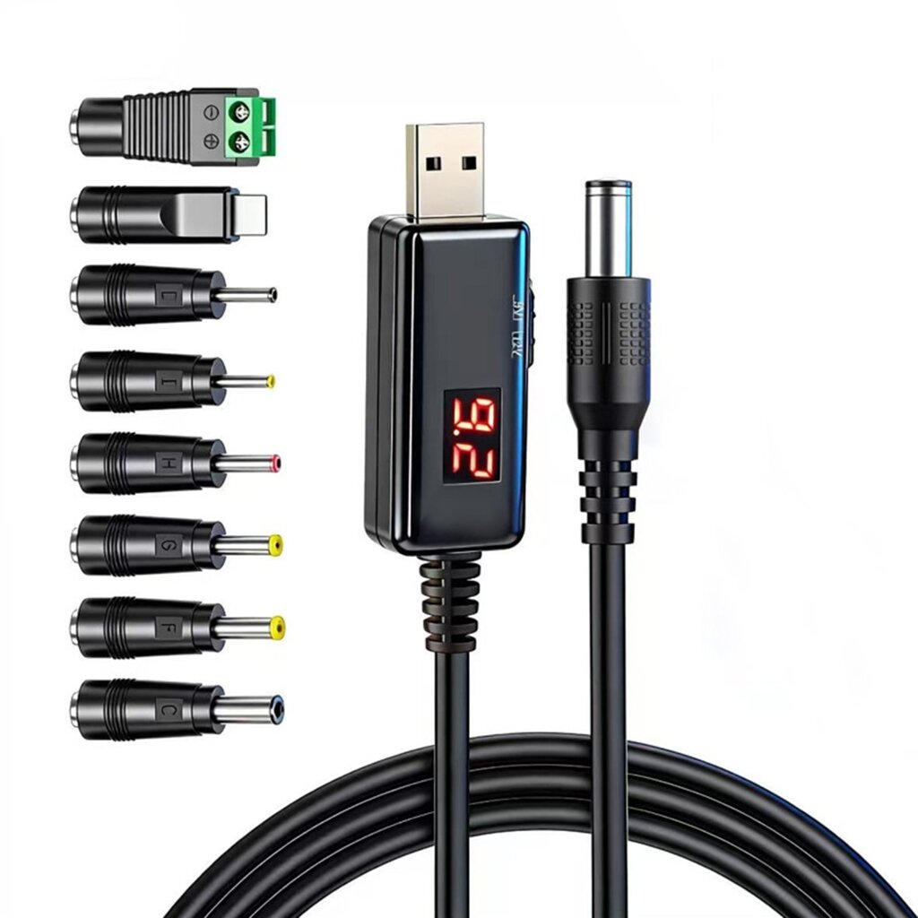 Кабель для зарядки USB-DC5.5 boost с 8 адаптерами-9-12V регулируемыми