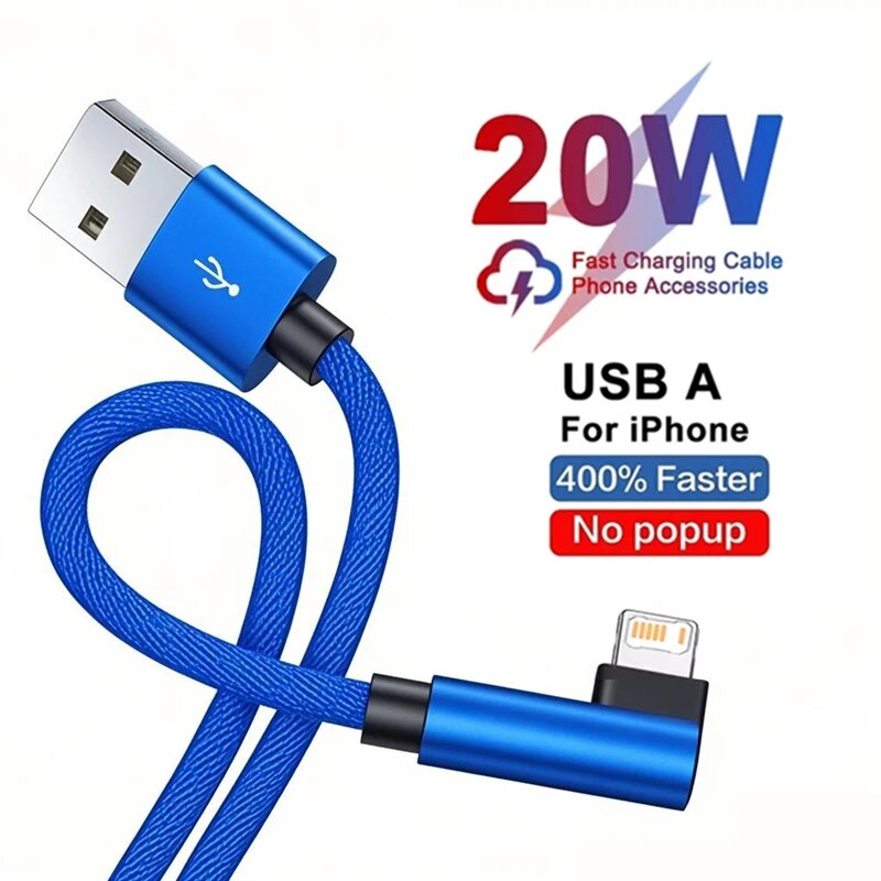 Кабель USB A для iPhone 20W, 0.25m, Blue
