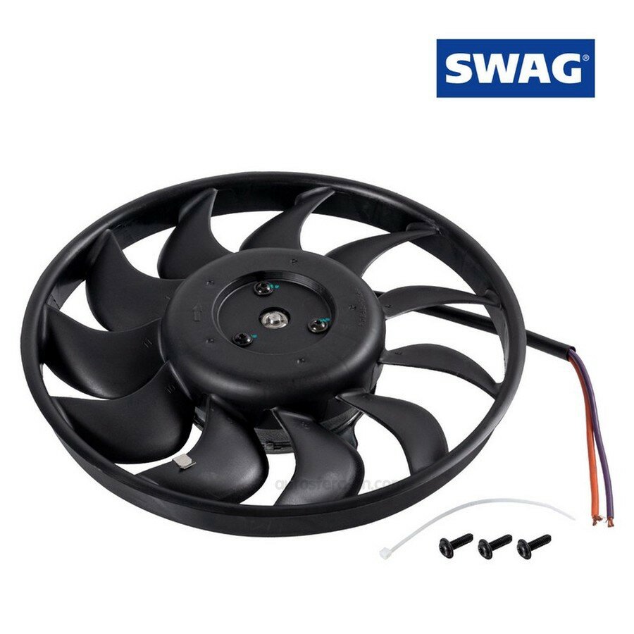 SWAG 30930741 Вентилятор радиатора правый. AUDI: A6/A6 AVANT (C5) 3.0i/quattro 01-05, A6/A6 AVANT/A6 ALLROAD (C6) 2.0-3.2i/TDi/FSi/TFSi/quattro 04-11