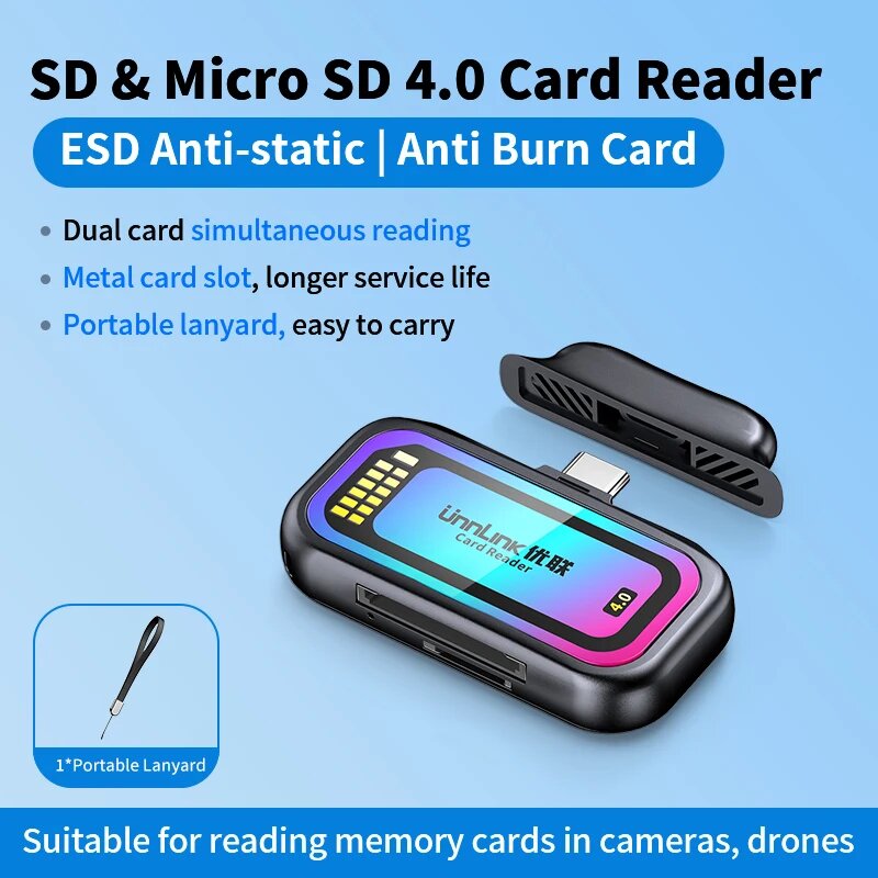 Unnlink SD и Micro SD 4.0 Card Reader UHS-II, адаптер памяти USB-C к SD TF для Mac iPhone 16/17 к экшн-камеру-дрона