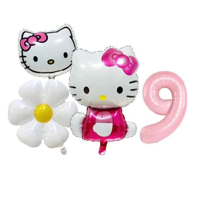 Набор воздушных шаров Hello Kitty в форме цифр, милые фольгированные шары с мультяшной кошечкой, идеально подходят для украшения дня рождения девочки и для детского праздника.