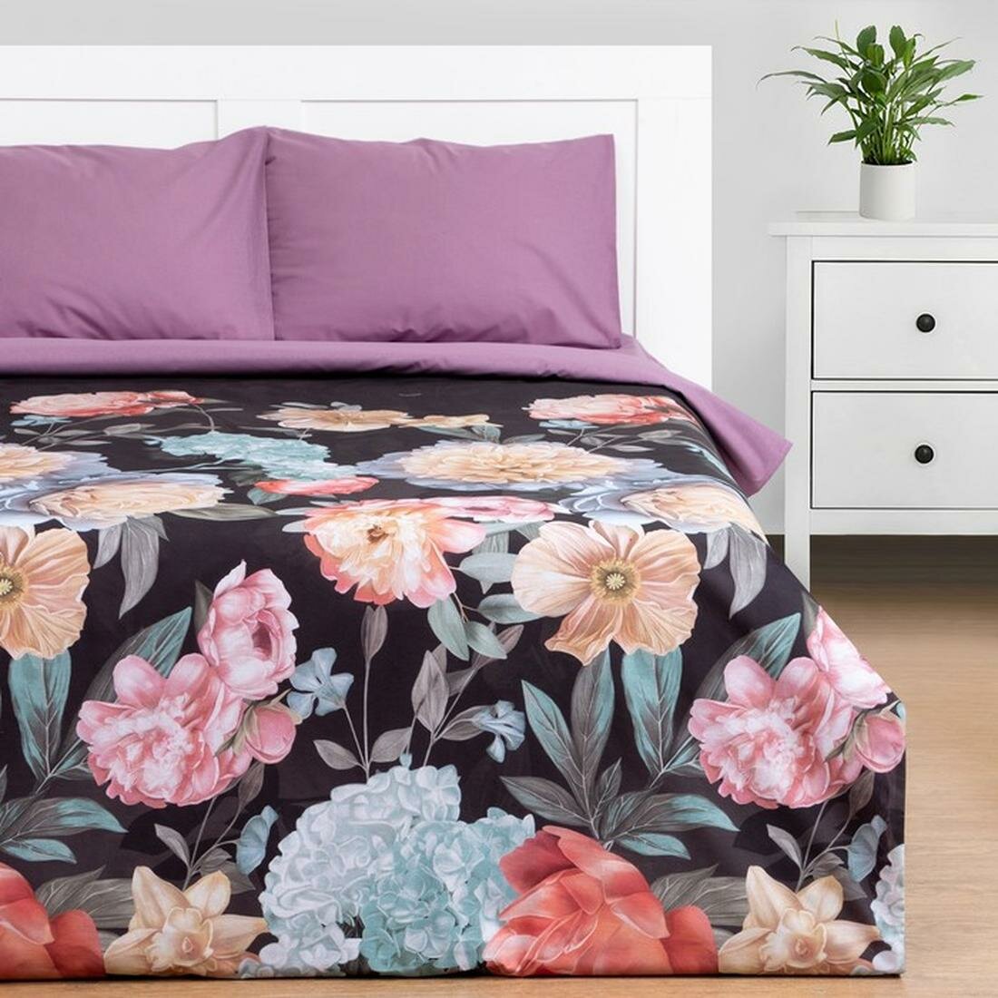 Постельное бельё Этель дуэт "Flowers" 143*215см-2шт, 220*240см, 50*70см-2шт, поплин, 125 г/м2