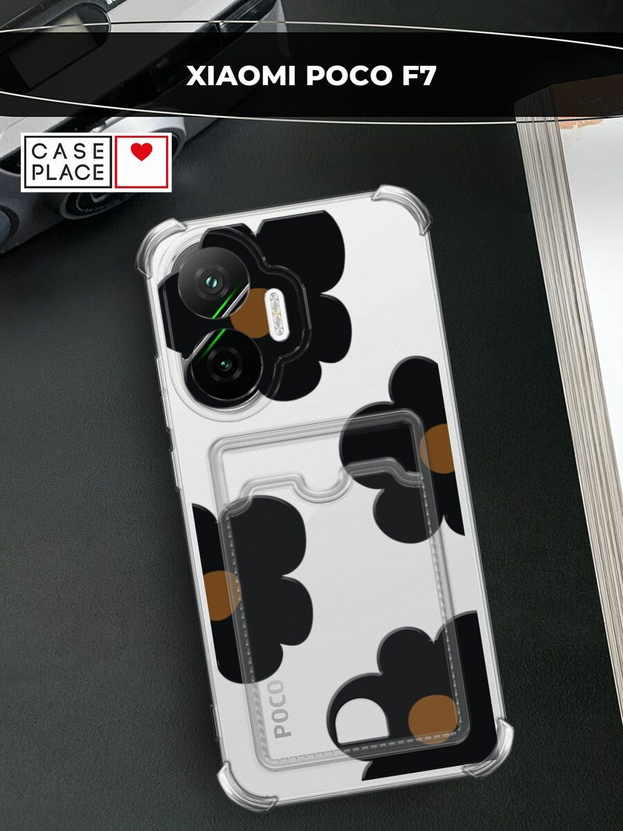 Чехол на Xiaomi Poco F7 (Сяоми Поко F7) с картой и принтом Темные цветочки